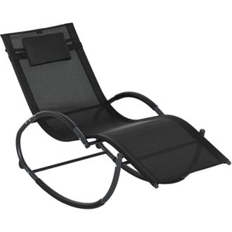 OUTSUNNY Chaise longue &agrave; bascule rocking chair design contemporain m&eacute;tal textil&egrave;ne noir