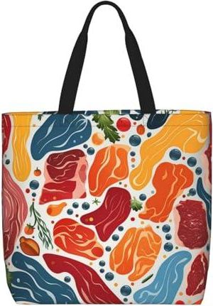 Generic Motif De Tranches De Viande Sac A Main Femme R&eacute;utilisable Tote Bag Imperm&eacute;able Sac Fourre Tout Pour Plage Travail Shopping