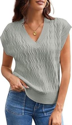 Grace Karin Pull à col en V côtelé, sans manches, décontracté, à manches à ailes, pour femme, S