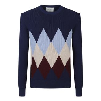 Ballantyne R Neck Pullover - - Knitwear - Herren - Blau - 2XL