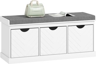 HOMCOM Schuhbank, Leinen-Look Schuhablage Bank mit 3 herausnehmbaren Schubladen und gepolsterte Sitzkissen für Eingang, Flur, Wohnzimmer, weiß