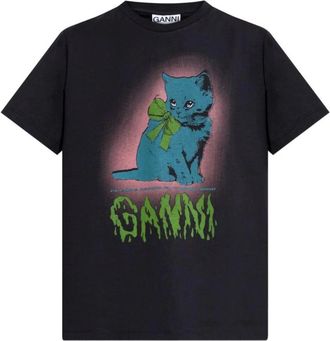 Ganni Femme, Tops, Noir, Taille: 36 FR Graphic Print Cotton T-Shirt