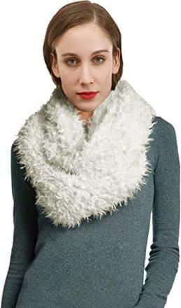 Lina & Lily Écharpe Tube Snood en Fausse Fourrure pour Femme Hiver (Gris Clair)