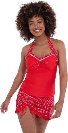 Joe Browns Retro Polka Dot Frilly Ruched Swim Skirt Slips de Bain, Rouge, 38 Femme