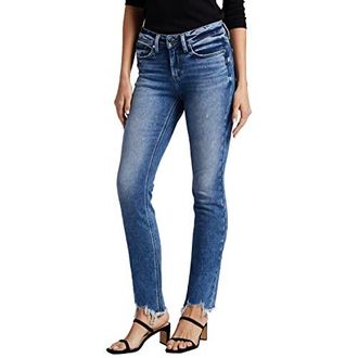 Silver Jeans Co Suki Jean jambe droite taille mi-haute pour femme, Med Wash Epx335, 24W x 31L