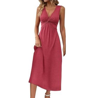 Generic Robes sans manches pour femmes 2025 &agrave; lavant col en V volants d&eacute;contract&eacute; robe d&eacute;t&eacute; sexy mignonne tunique moulante robe avec col femme &eacute;l&eacute;gante, RD1, 