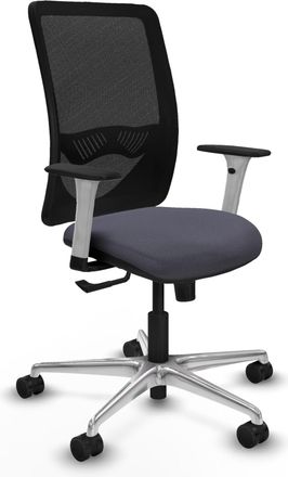 Piqueras y Crespo Schreibtischstuhl aus grauem Netzgewebe mit wei&szlig;en und schwarzen Armlehnen, h&ouml;henverstellbare Lendenwirbelst&uuml;tze. Ausgestattet mit 3 Positionen. Schwa