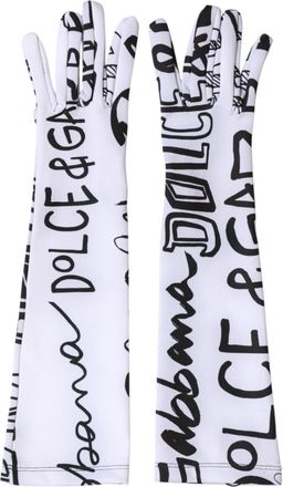 Dolce & Gabbana Womens Black White Dg Logo Elbow Length Mitten Gloves And 10+pl