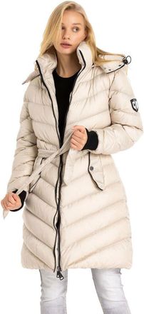 Cipo & Baxx Damen Mantel WM135 Beige - Modische Winterjacke mit warmem Futter, figurbetontem Schnitt und funktionalen Details f&uuml;r kalte Tage und stilvolle Outfits