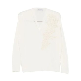 Ermanno Scervino Femme, Pulls, Blanc, Taille: 34 FR Pull col V avec application