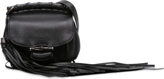 Gucci 2016-2025 kleine Bamboo Nouveau Umhängetasche aus Leder mit Fransen - Schwarz