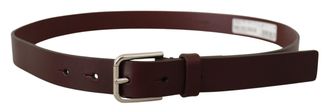 Dolce & Gabbana Mens Maroon Calf Leather Silver Tone Metal Buckle Belt