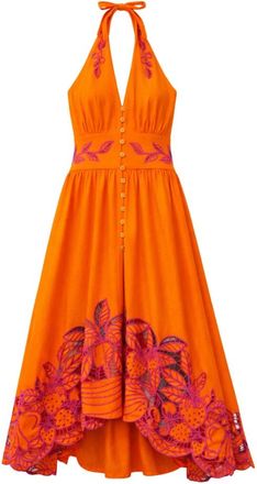 Farm Rio Farm Rio, Femme, Robes, Orange, Taille: 36 FR Robe Midi Broderie Col Halter