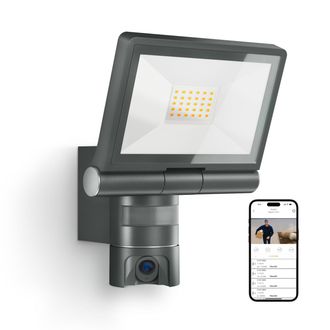 Steinel Flutlichtkamera XLED CAM2 SC mit 2K &Uuml;berwachungskamera, Gegensprechanlage, Bewegungsmelder, Dual-Band Wi-Fi 6, 21 W, Aluminium, Anthrazit