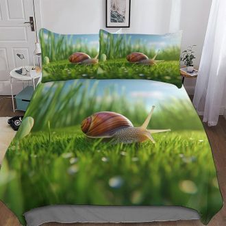 Generic Bettw&auml;sche 135x200 Schnecken Bettbezug 135 x 200 Wiese Bettw&auml;sche-Sets mit Rei&szlig;verschluss 3D Weiche Mikrofaser Kinderbettw&auml;sche mit 2 Kissenbez&uuml;ge 80x