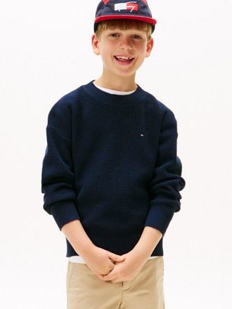 Tommy Hilfiger Rundhalspullover COTTON TEXTURE SWEATER f&uuml;r Kinder bis 16 Jahre, Strukturstrick