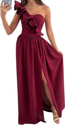 ORANDESIGNE nicticsi Robe De Soiree Femme Chic Et Glamour Longue Elegant Ceremonie Mariage Maxi Robe Cocktail fête Droite Fluide Une Seule Manche Épaules Dénudées
