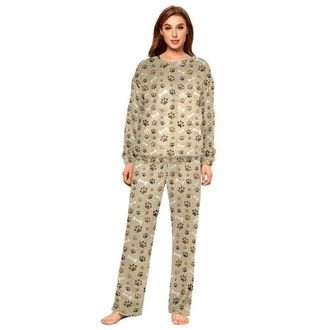 Alaza Ensemble de pyjama en polaire pour femme, motif hibou, lune et nuages, vêtements de détente deux pièces, vêtements de nuit, pyjama thermique super dou