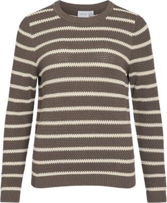 Vila Vila O-Neck Stripe Knit Top Vidalo Noos Haut en Tricot à Rayures L/S, Falcon, XL Femme