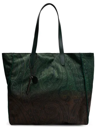 Etro Womens Tote Bag With Paisley Pattern Green Nylon
