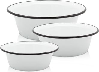 Krüger Emaille-Schüssel - Schüsselset aus 3 Schüsseln - schnitt- & kratzfeste Oberfläche - spülmaschinengeeignet - ideal für Salate & Naschereien. (Weiß, Set