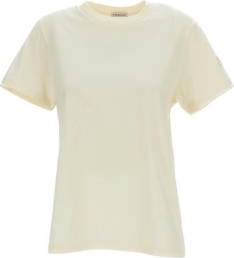 Moncler Femme, Tops, Beige, Taille: 38 FR T-shirt &agrave; Manches Courtes et Col Rond