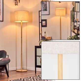 HOFSTEIN Stehleuchte Bassagoda, Stehlampe mit Holzfuß und Schirm aus Stoff, E27, skandinavisches Design, Boho-Style, Höhe 165cm, Ø 40cm, Fußschalter - Wohnzimm