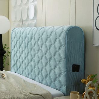 Generic Gesteppter dick gepolsterter Bettkopfteil Bezug Staubschutz aus Samt f&uuml;r Queen King Full Size Betten mit seitlicher Aufbewahrungstasche Blau 220cm/86.