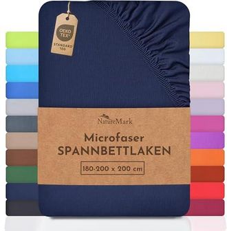 NatureMark Mikrofaser SPANNBETTLAKEN zum Sparpreis! viele Größen und Farben Markenware (180x200-200x200 cm, Navy blau)