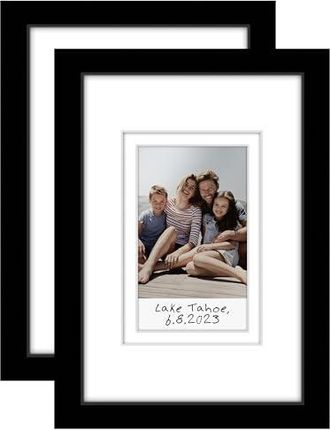 Americanflat Bilderrahmen 10,2 x 15,2 cm - 2er-Set - Verwendung als 5 x 7,6 cm Rahmen mit Passepartout für Sofortdruck-Fotos - schwarzer Mini-Bilderrahmen für Tisc