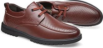 Generic Robe Oxford for Homme &agrave; Lacets, Respirante, Bout Rond, Cuir v&eacute;g&eacute;talien, antid&eacute;rapant, Talon Bas, Semelle en Caoutchouc, Mariage(Brown Perforated,42 EU