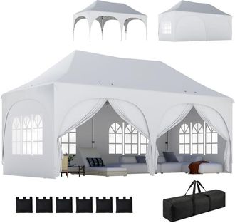 OUTSUNNY Tonnelle pliante - barnum - Outsunny - imperm&eacute;able anti-UV, 6 parois lat&eacute;rales, 6 sacs de sable et 12 trous drainage - 3x6m - blanc
