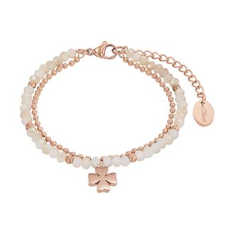 s.Oliver Armband f&uuml;r Damen mit Kleeblatt Anh&auml;nger, Glas / Edelstahl, L&auml;nge: 17-20 cm, IP Rose