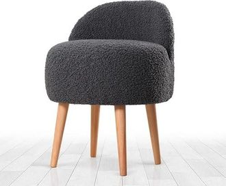 Atelier Del Sofa Stylish Pouffe with 100% Faux Fur, Dark Grey, 46 x 64 x 46 cm | Wooden Legs & 35 DNS Orthopedic Sponge | Perfect for Bohemian & Scandinavian Decor