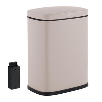 Relaxdays Kosmetikeimer Wandmontage, 3 Liter, Absenkautomatik, Inneneimer, Metall, eckiger Badezimmer M&uuml;lleimer, beige