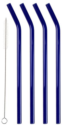 Lyngby Glas Strohhalm mit Knick, Trinkhalm, 21,5 cm, 4 Stck., Blau