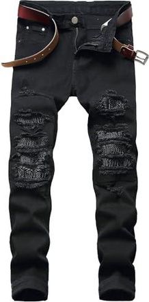 Generic Jean stretch d&eacute;chir&eacute; pour homme avec trous us&eacute;s - Coupe ajust&eacute;e - Coupe ajust&eacute;e, Noir, 44