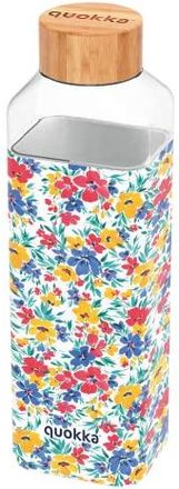 Quokka STORM DITSY FLORAL | QUADRATISCHE GLASFLASCHE MIT SILIKONH&Uuml;LLE 700 ML