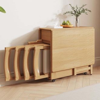 Generic Ausziehbarer Esstisch Aus Holz Mit Verstecktem Stauraum, Platzsparender, Mobiler Tisch for Restaurants, Caf&eacute;s Und Kleine R&auml;ume(Natural)