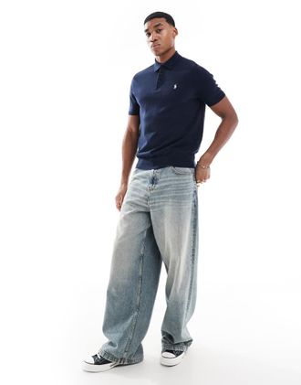 Polo Ralph Lauren Polo textur&eacute; en maille de coton &agrave; logo - Bleu marine