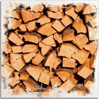 Wallario Wandbild aus Holz Holzstapel gehackt - Holzscheite f&uuml;r den Kamin - 50 x 50 cm in Premium-Qualit&auml;t: Brillante Farben