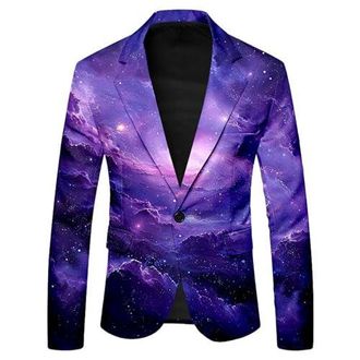 Generic Veste multicolore pour homme - Imprim&eacute; galaxie - Costume de carnaval - Blazer Slim Fit - Veste &agrave; un bouton - Motif 3D amusant - Veste de costume pour 