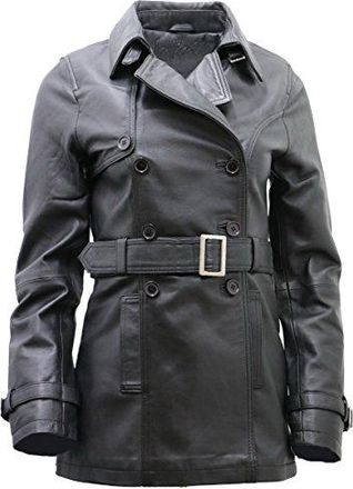 Infinity Femmes 3/4 Noir Dames Agneau Nappa Trench en Cuir M