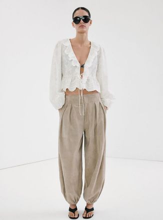 Mango Blouse brod&eacute;e volants blanc cass&eacute; - Femme - S - MANGO