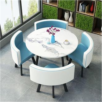 Generic Modernes Tisch- und Stuhlset, 5-teiliger Bartisch und 4 Stuhlset, runder Konferenztisch, hohe Tragf&auml;higkeit, for Caf&eacute;, B&uuml;ro und Wohnzimmer( 31)