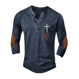 Generic T-shirts pour homme, t-shirt &agrave; manches longues imprim&eacute; Henley chemises hauts vintage d&eacute;contract&eacute;s t-shirts amples t-shirt basique confortable t-shirt 
