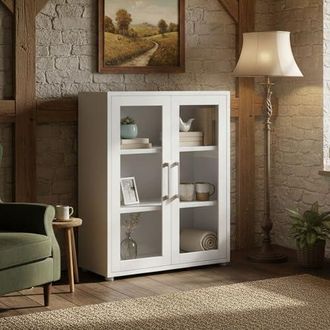 Dmora Kommode Laureen, Wohnzimmerbuffet, Wohnzimmer-Sideboard, Moderne K&uuml;chen-Speisekammer, 89x40 h113 cm, Wei&szlig;