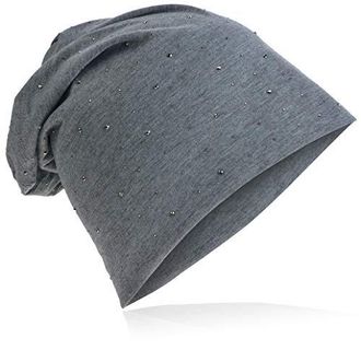 Miobo Jersey Slouch Bonnet long tendance avec strass &eacute;l&eacute;gants, rivets, unisexe, couleur unie, pour homme ou femme - gris - Taille unique