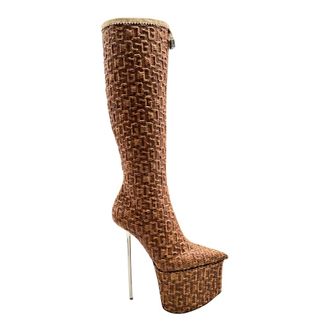 GCDS Gcds, Femme, Chaussures, Brun, Taille: 40 EU Pole Monogram Rafia Bottes