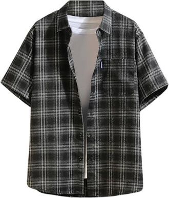 Generic Chemise &agrave; Carreaux Manches Courtes pour Homme - de b&ucirc;cheron Plage T-Shirt d&eacute;t&eacute; Travail Coupe Droite